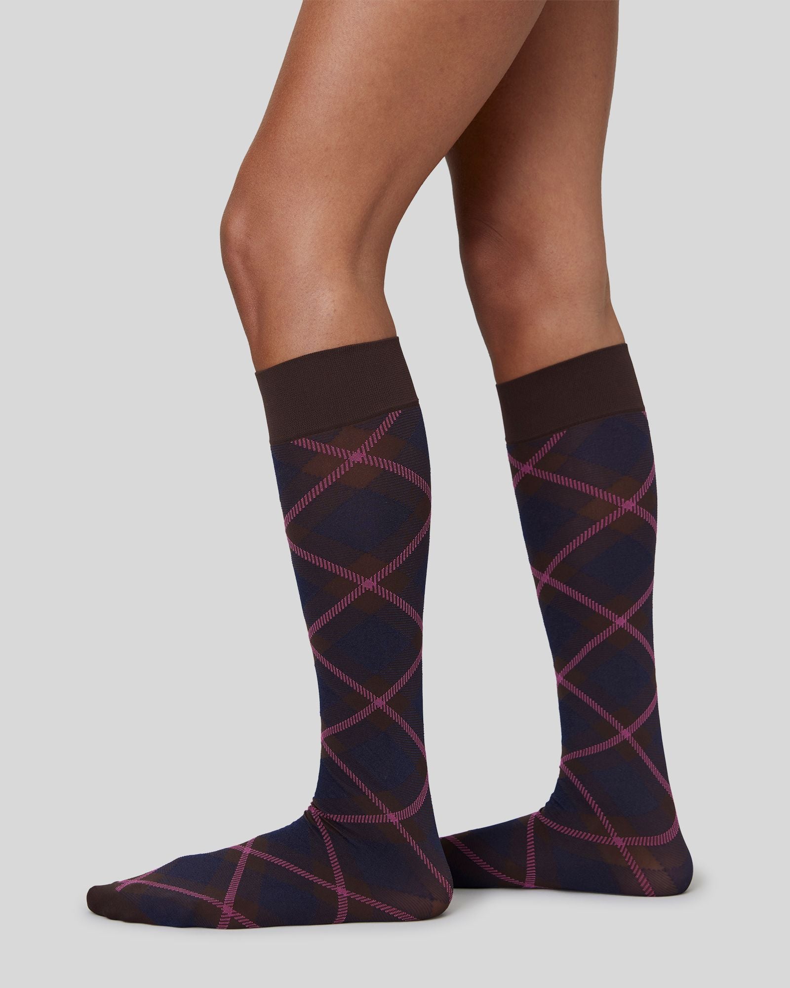 2-pack Franka Check & Solid Knee Highs Dark Brown | Buy now - Swedish ...